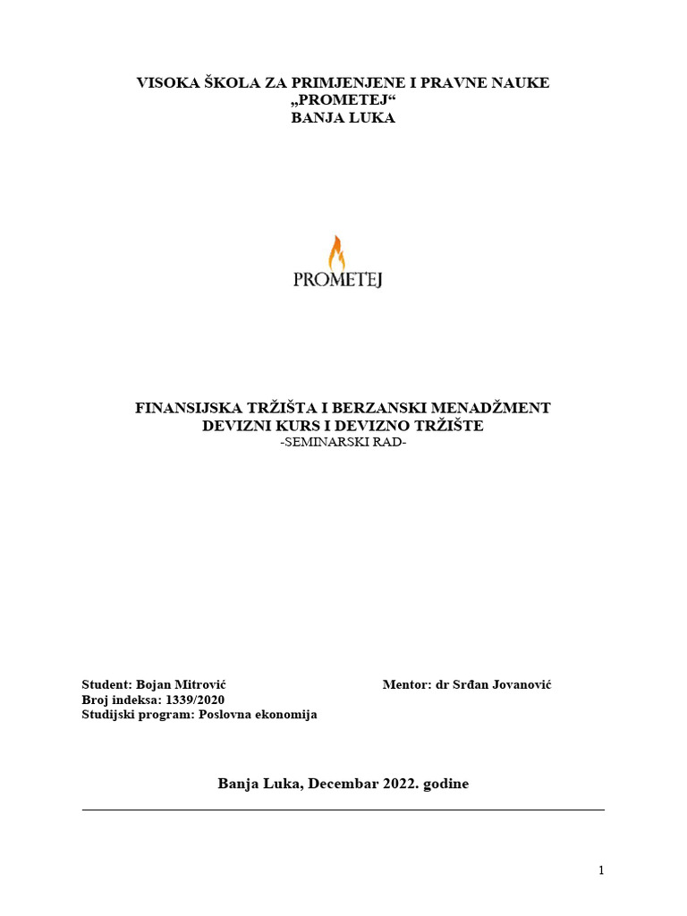 Devizni Kurs I Devizno Tržište | PDF