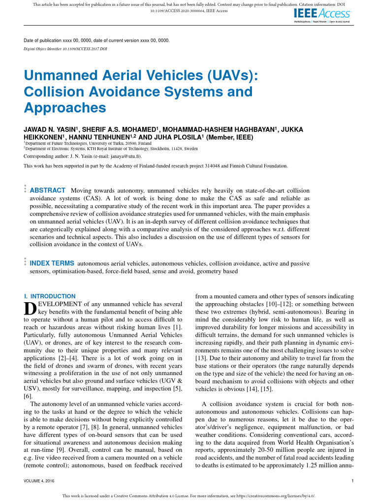 Unmanned Aerial Vehicles Uavs Collision Avoidance Pdf Unmanned