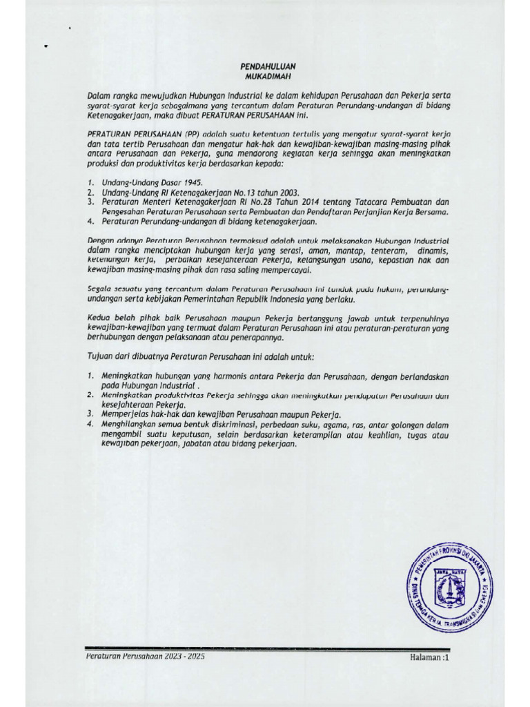 Contoh Peraturan Perusahaan | PDF