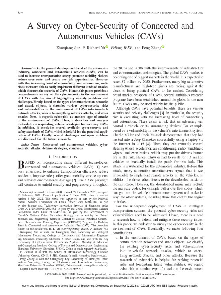 A Survey On Cyber-Security of Connected and Autonomous Vehicles CAVs | PDF | Computer Network ...