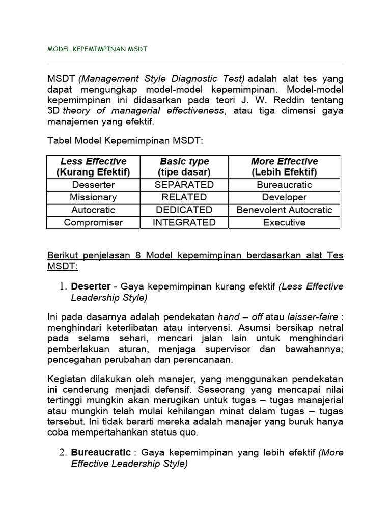 Model Kepemimpinan MSDT | PDF