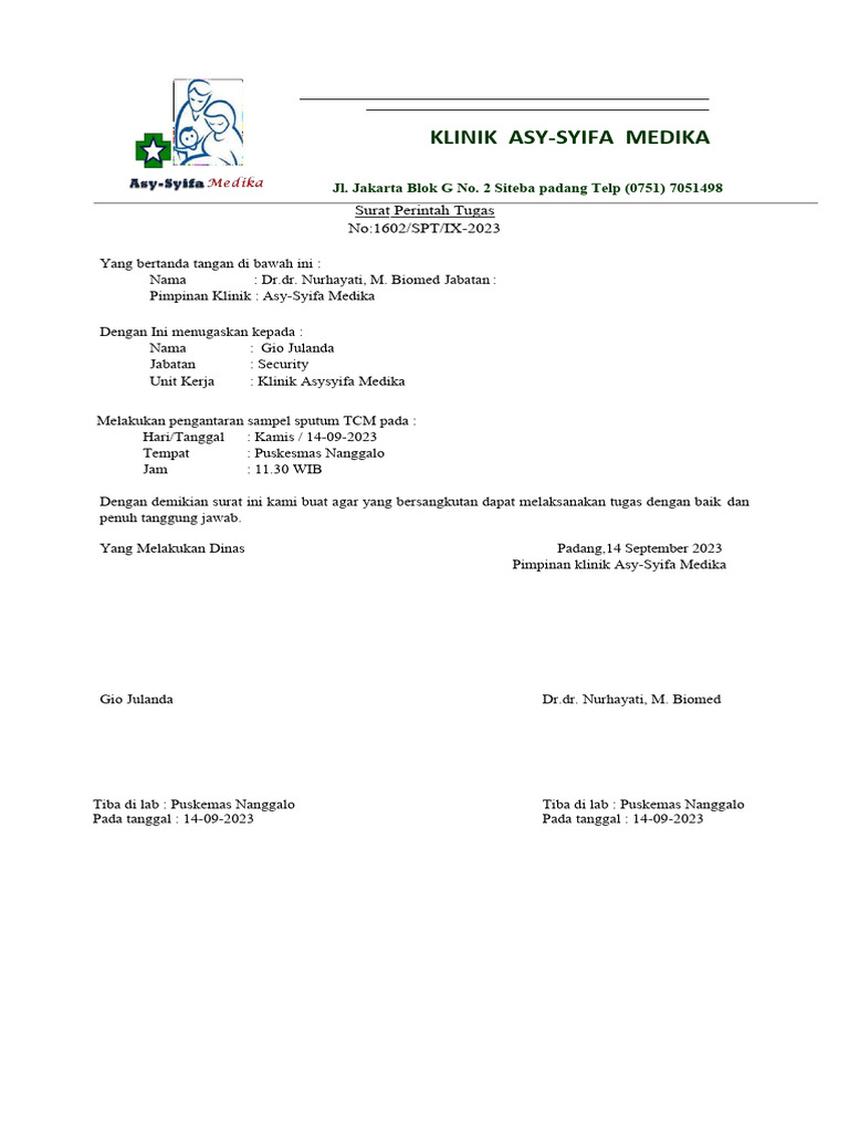 Surat Tugas BG Gio | PDF