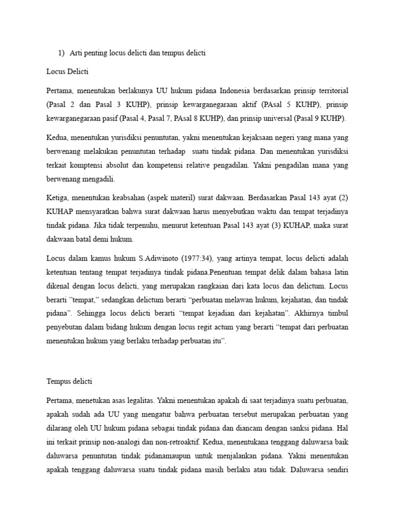 Arti Penting Locus Delicti Dan Tempus Delicti | PDF