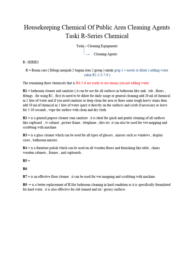 R-Series Housekeeping Chemicals Overview | PDF