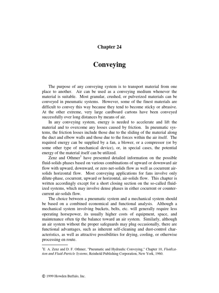 Conveying: E A. Zenz and D. F. Othmer, "Pneumatic and Hydraulic ...