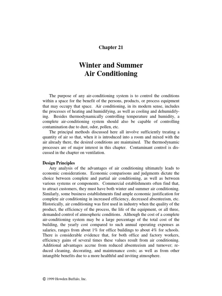 Winter and Summer Air Conditioning: Design Principles | PDF | Humidity | Continuum Mechanics