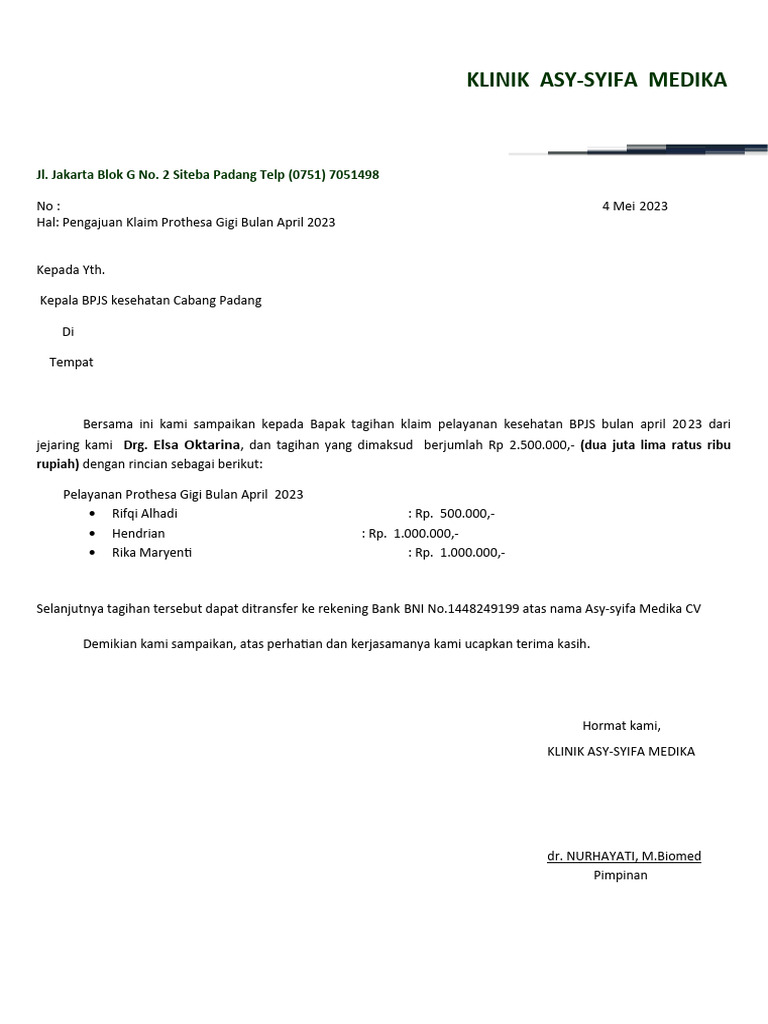 Klaim Prothesa Gigi April 2023 BPJS | PDF