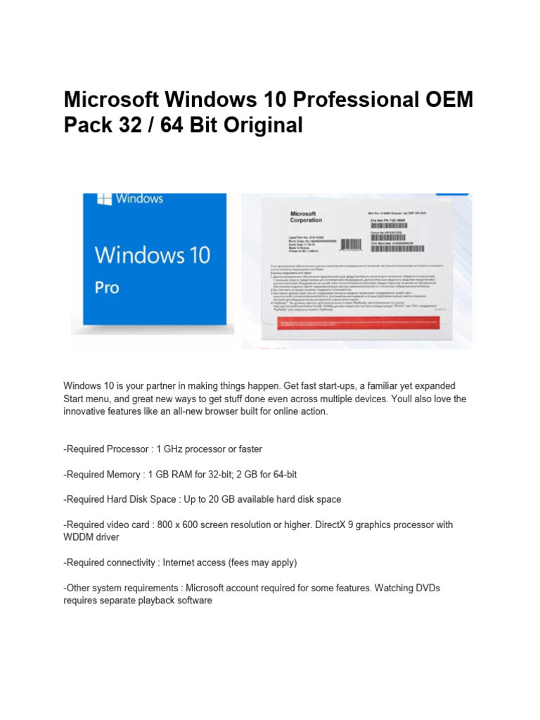 Windows 10 Pro System Requirements | PDF | Games & Activities | Computers