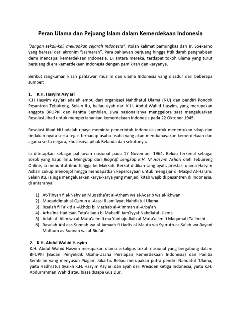 Peran Ulama Dan Pejuang Islam Dalam Kemerdekaan Indonesia | PDF