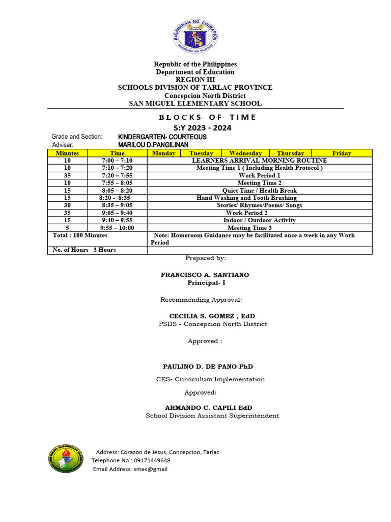 Madam Lhay 2023 2024 Class Program | PDF | Educational Organizations ...