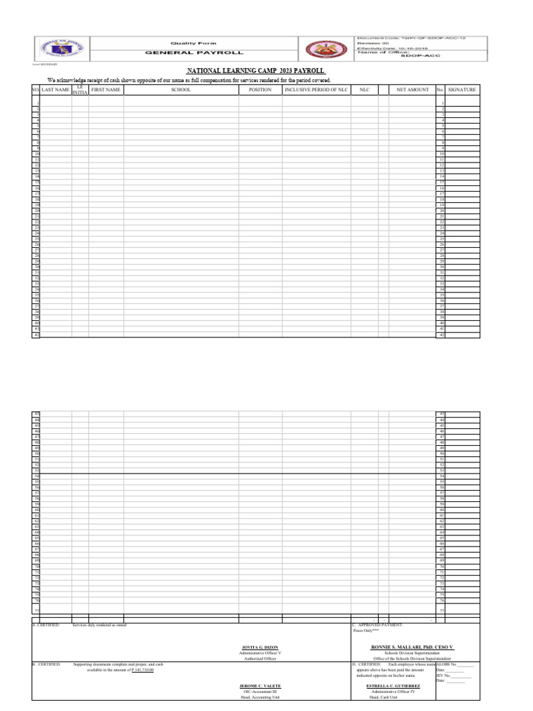NLC 2023 Payroll Template for DepEd | PDF | Business | Service Industries