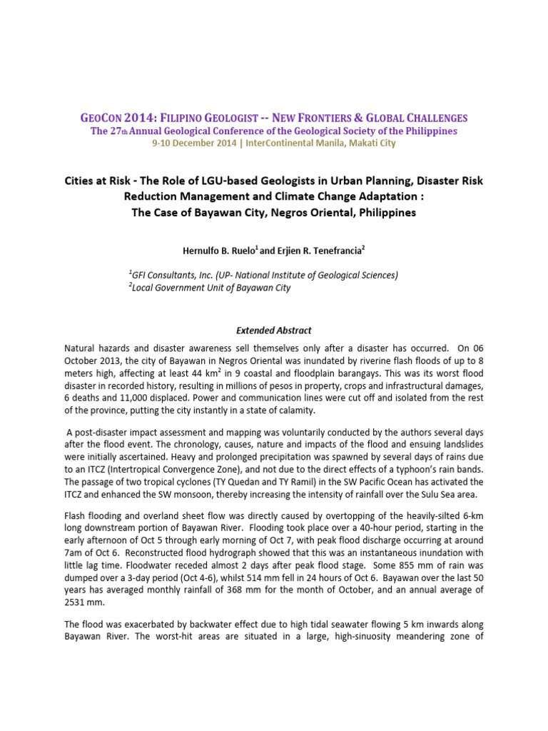 Abst - Ruelo HB - Cities at Risk - Ext Abst - Geocon 2014 | PDF | Flood ...