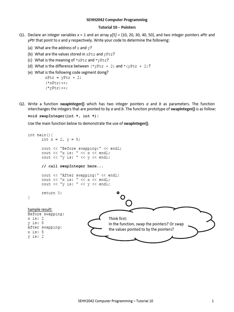 T10 - Pointers | PDF | Pointer (Computer Programming) | Integer (Computer Science)