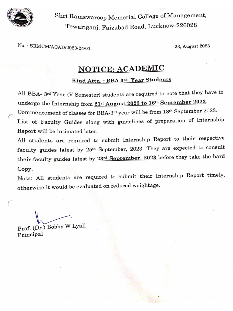 Notice Internship | PDF