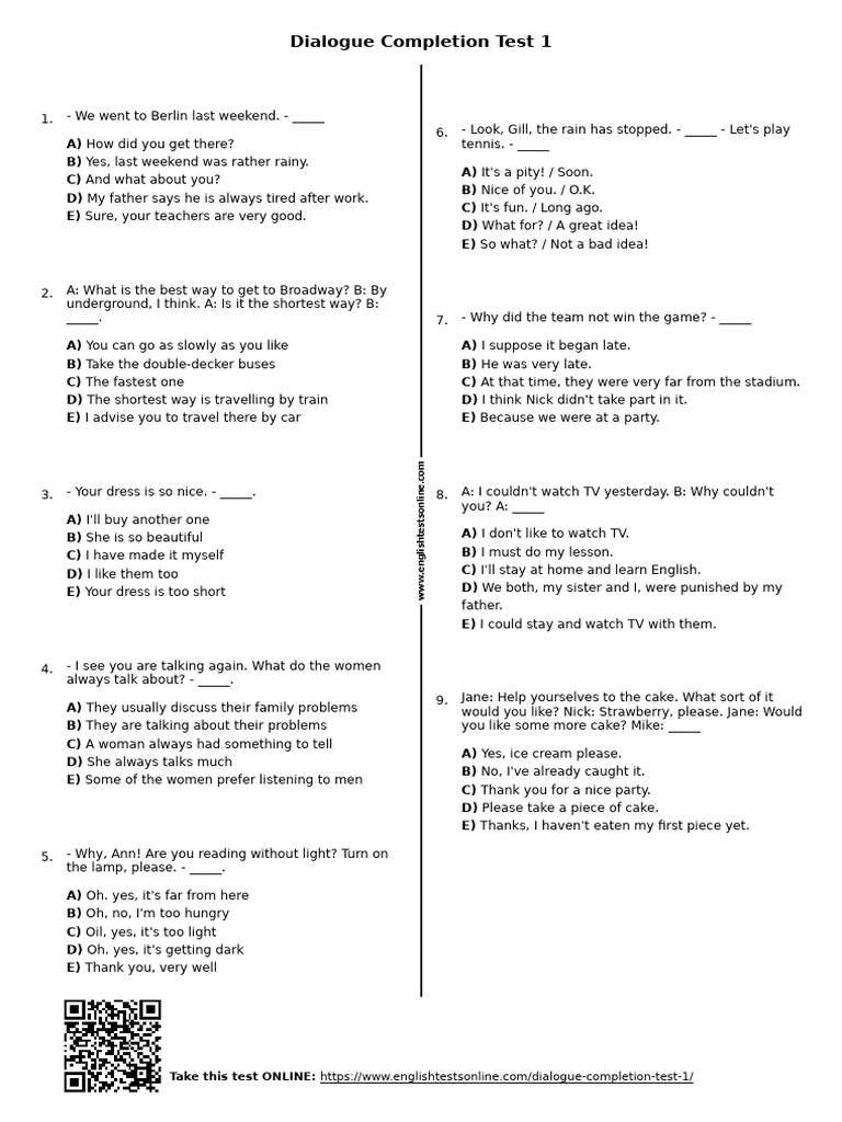 1771 - Dialogue Completion Test 1 | PDF