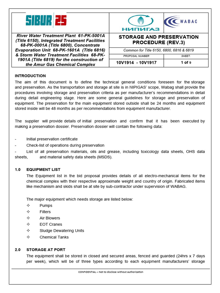 Annexure 6 - Storage and Preservation Procedure | PDF | Membrane | Water