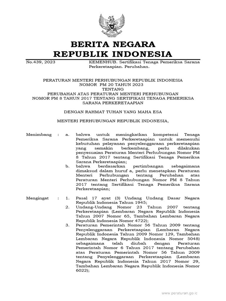 Permenhub No pm+20 Tahun 2023 | PDF
