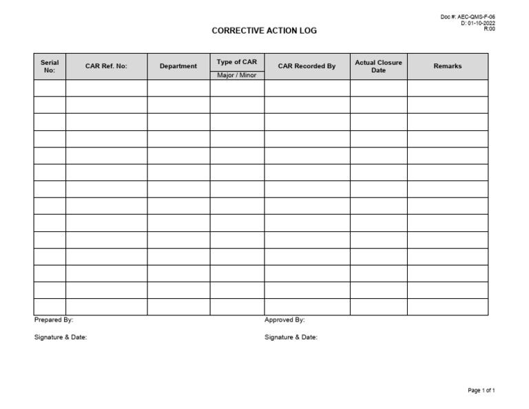 F-06 Corrective Action Log | PDF