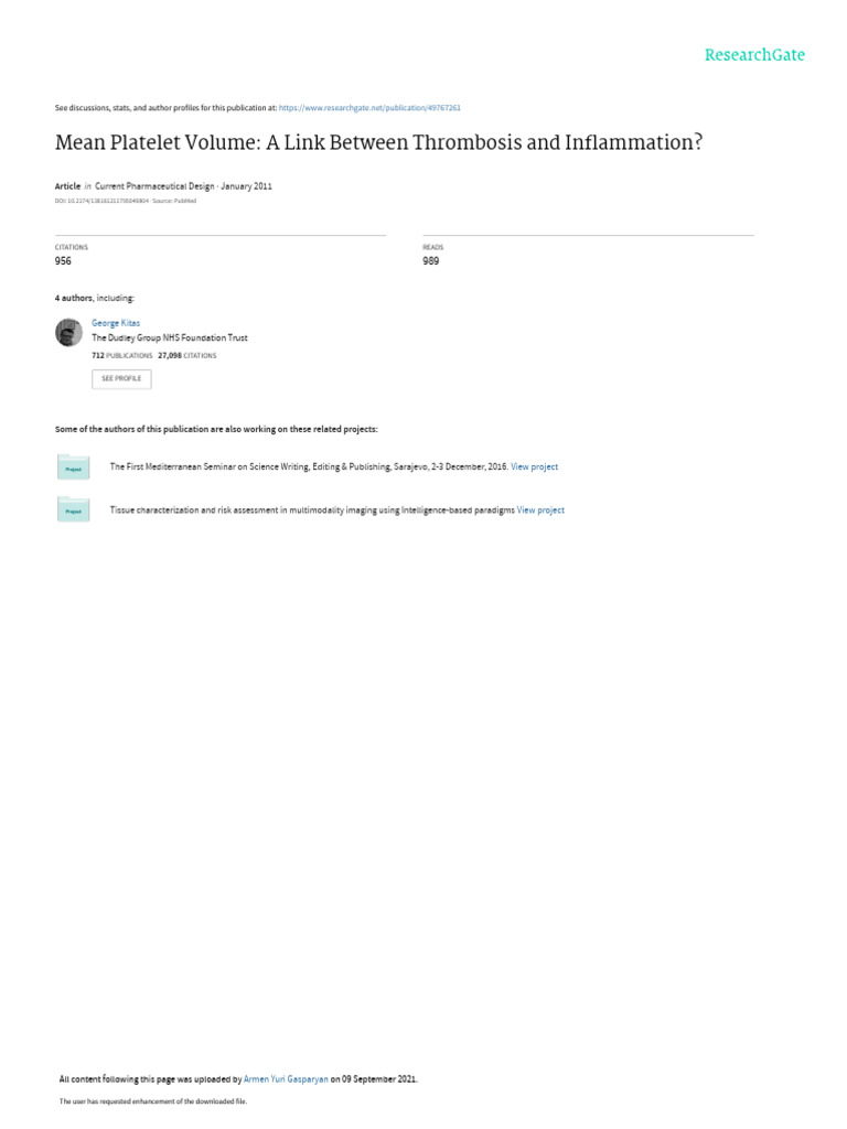 MPV Inflamm Thrombosis | PDF | Myocardial Infarction | Platelet