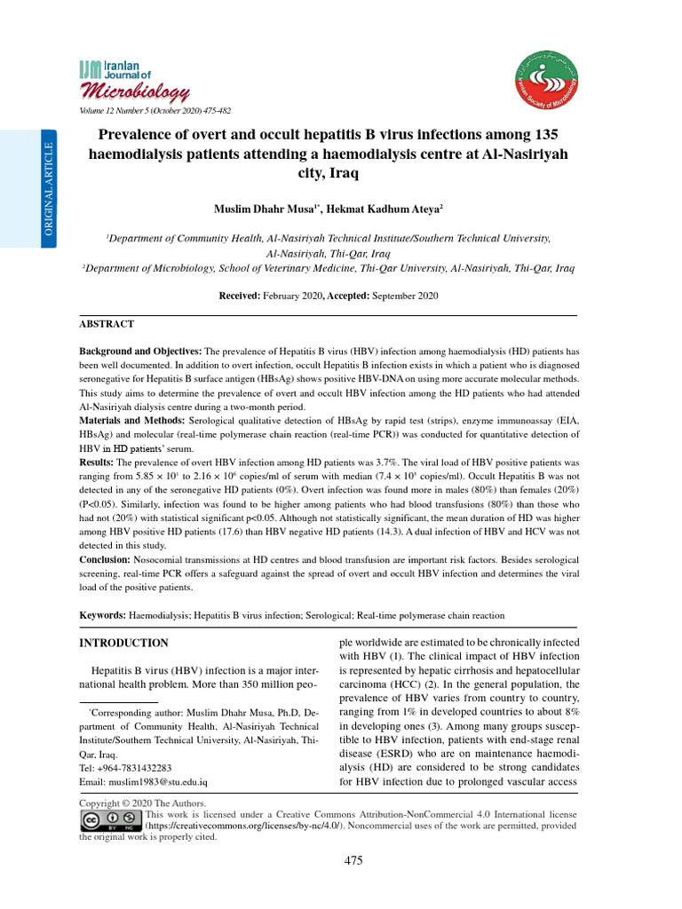 Prevalence of Overt and Occult Hepatitis B Virus Infections Among 135 ...