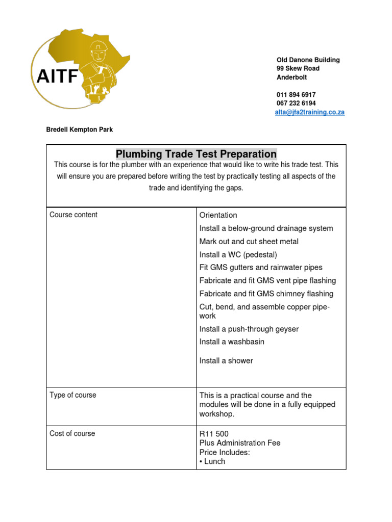 Trade Test Prep Plumbing | PDF | Plumbing