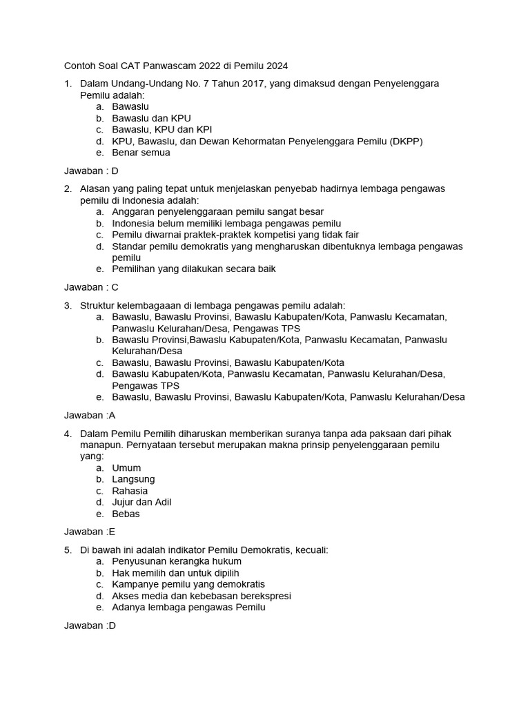 Contoh Soal CAT Panwascam 2022 Pemilu | PDF