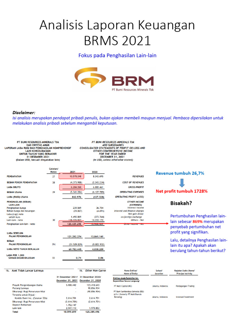 Analisis Laporan Keuangan BRMS 2021 | PDF