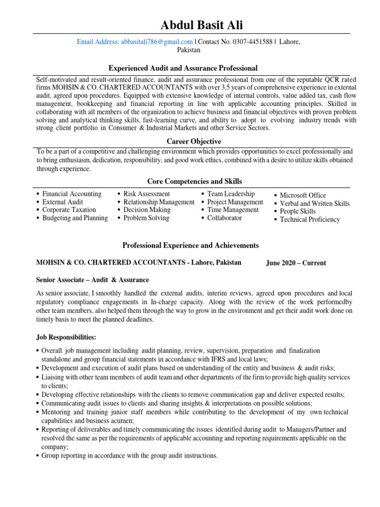 Abdul Basit Ali-CV. | PDF | Audit | Accounting