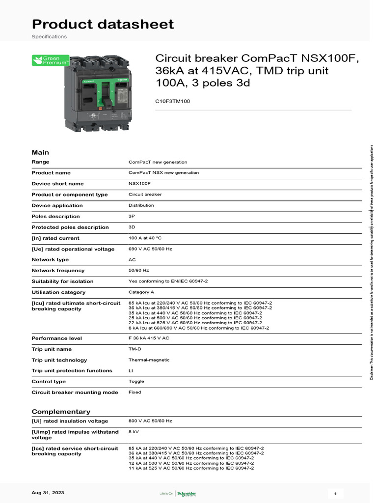 ComPacT NSX - New Generation - C10F3TM100 | PDF | Alternating Current ...