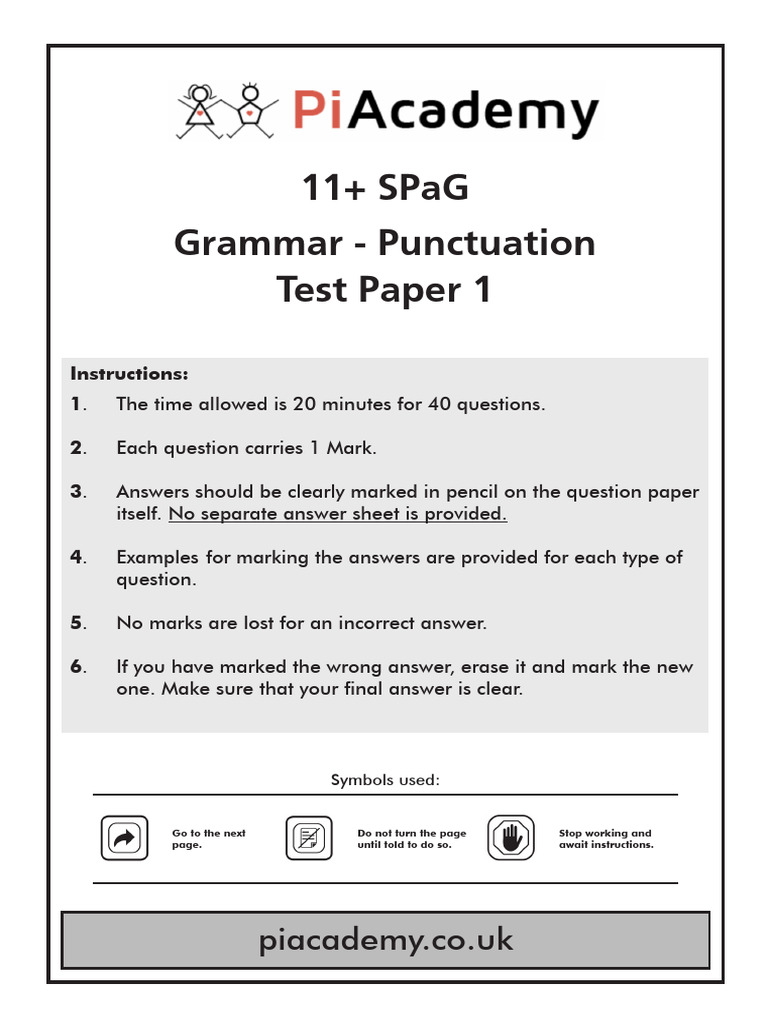 11 Plus SPaG Grammar Punctuation Test Paper 1 DBSP | PDF | Comma ...