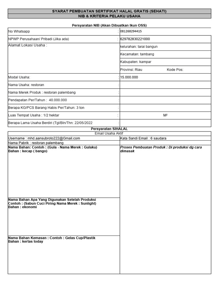 Form Syarat Halal | PDF
