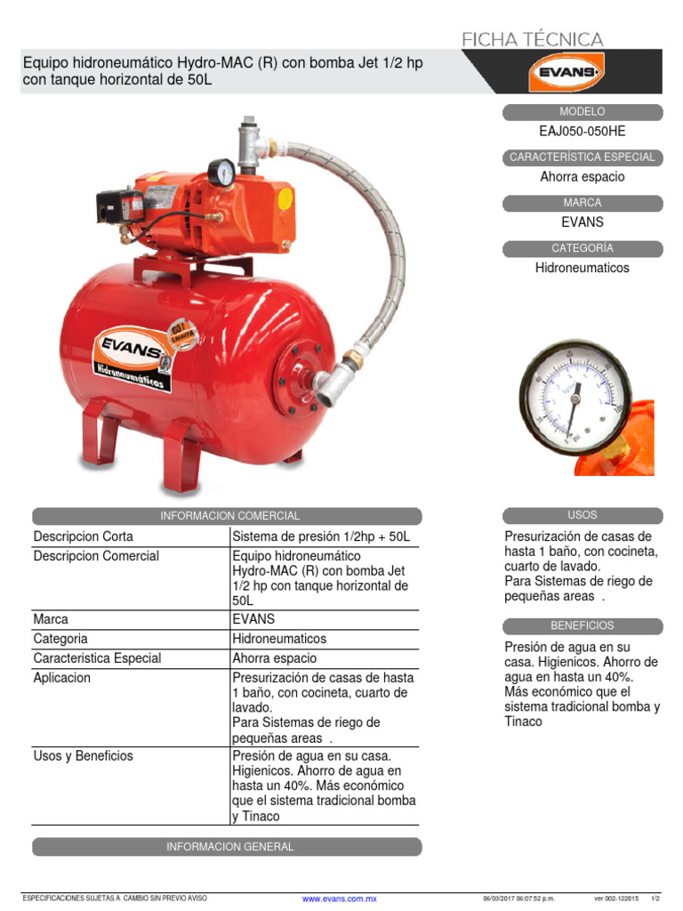 Ficha Tecnica Hidroneumatico | PDF