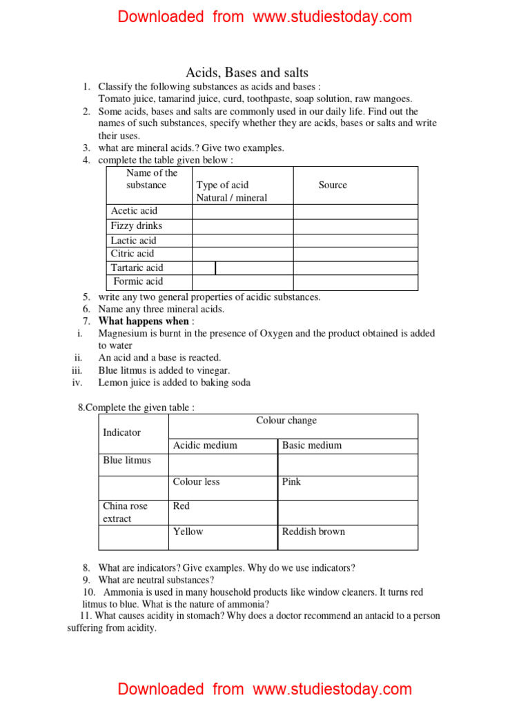CBSE Class 7 Science - Acids Bases and Salts | PDF