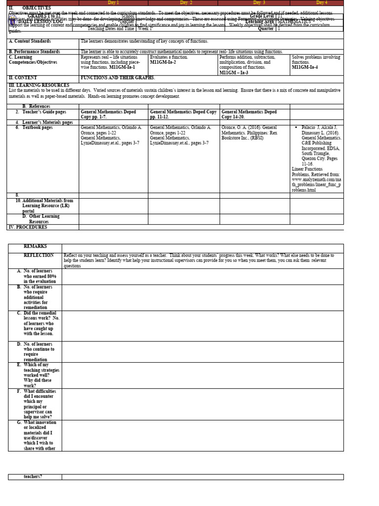 DLL Gen Math Week 1 | Download Free PDF | Mathematics | Learning