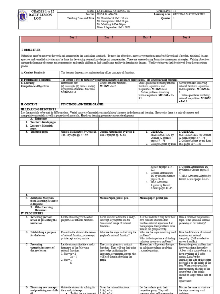 DLL Gen Math Week 3 | PDF | Asymptote | Equations