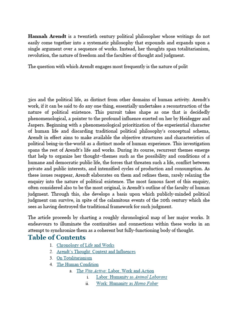 Hannah Arrendt | PDF | Hannah Arendt | Phenomenology (Philosophy)