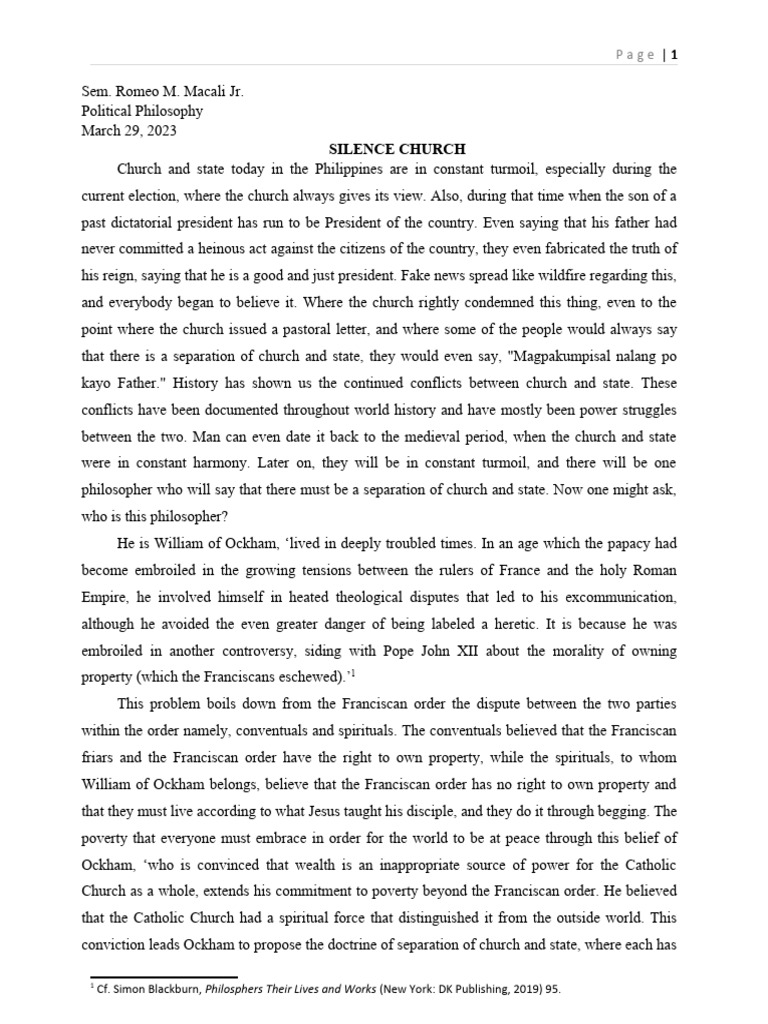 Paper 4 William of Ockham (Church and State) | PDF | Morality ...