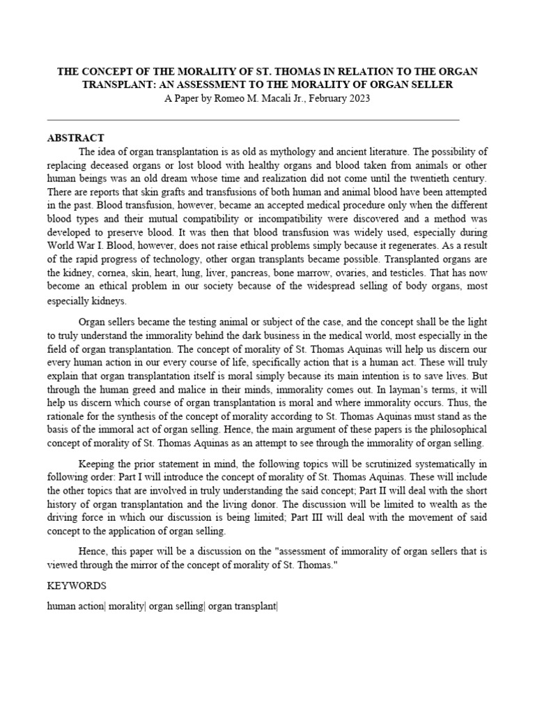The Concept of The Morality of ST | PDF | Organ Transplantation | Thomas Aquinas