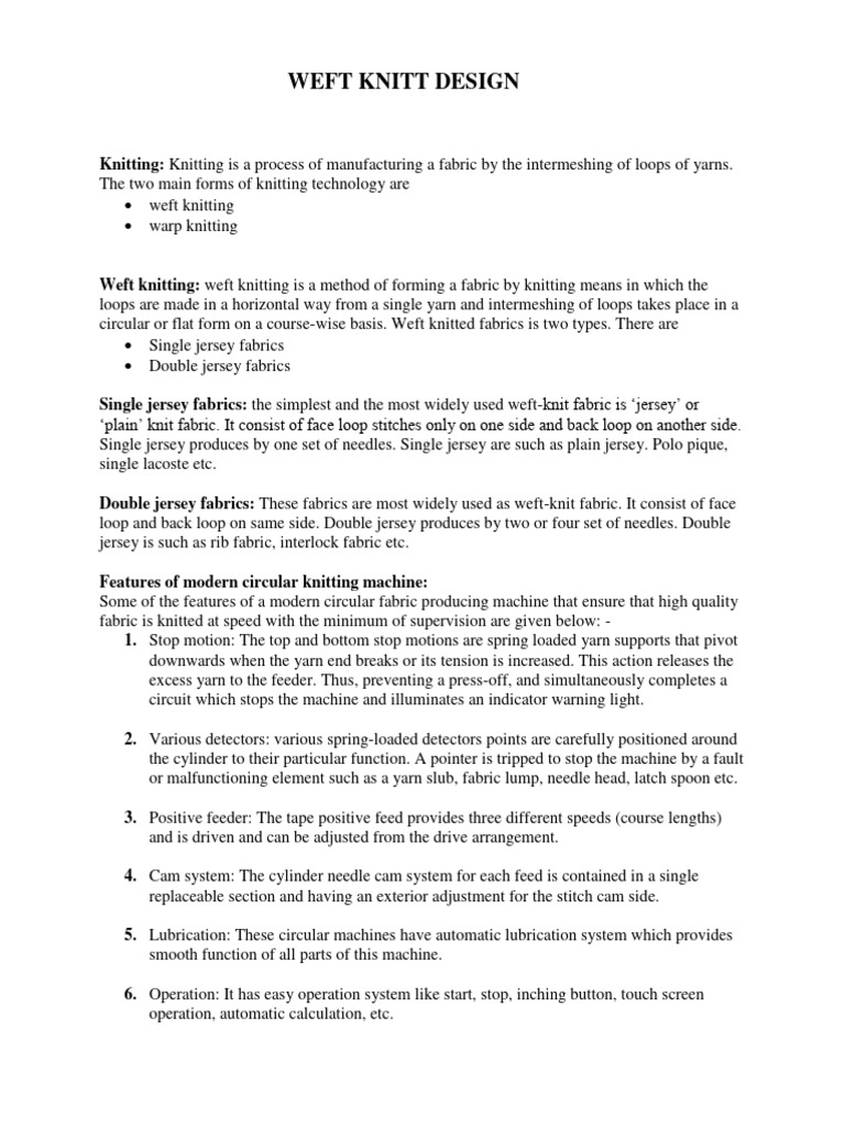 Weft Knit Design | PDF | Knitting | Yarn