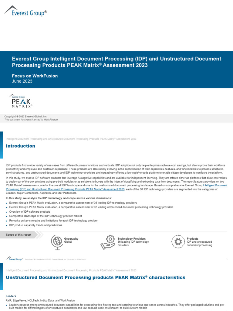 Everest Group Intelligent Document Processing and Unstructured Document Processing Products PEAK ...