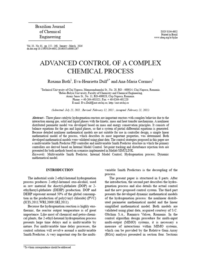 Advanced Control of A Complex Chemical P | Download Free PDF | Control ...