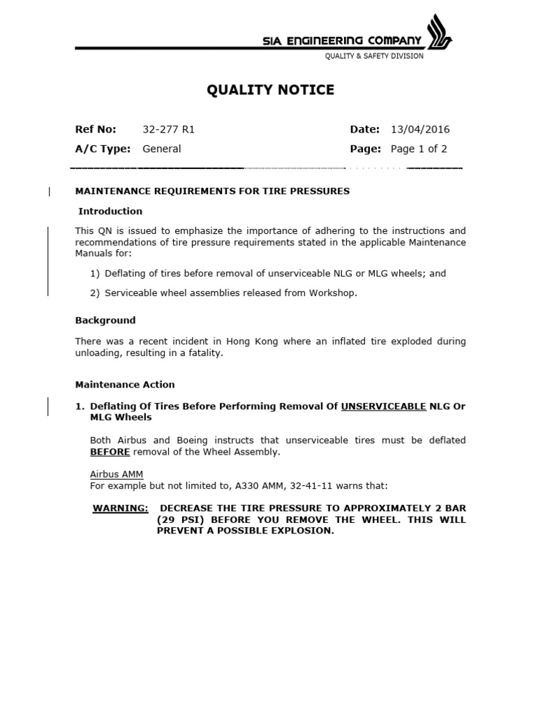 Quality Notice: Ref No: 32-277 R1 Date: 13/04/2016 /2000 A/C Type ...