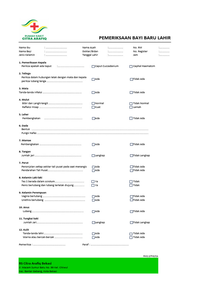 PEMERIKSAAN BAYI BARU LAHIR Rekam Medis | PDF