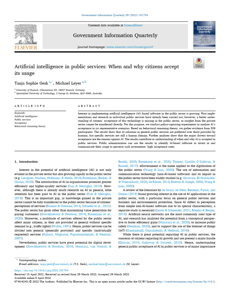 Artificial Intelligence in Public Services When An 2022 Government ...