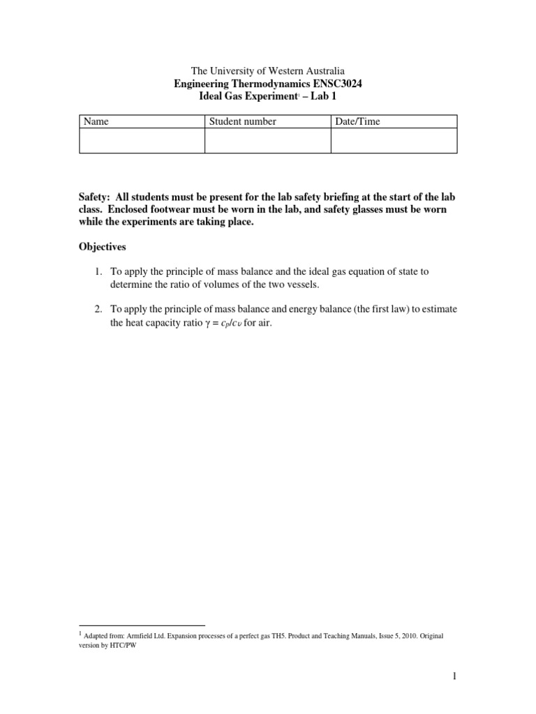 UWA Thermodynamics Ideal Gas Lab | PDF | Gases | Vacuum
