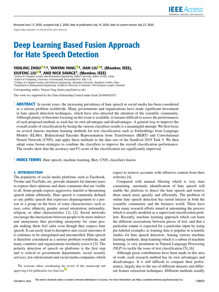 Deep Learning Based Fusion Approach For Hate Speech Detection | PDF | Statistical Classification ...