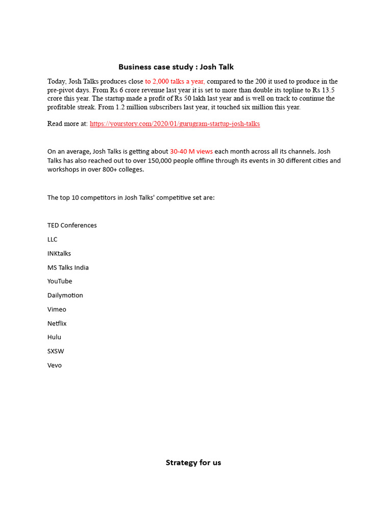 Case Study Josh Talk | PDF
