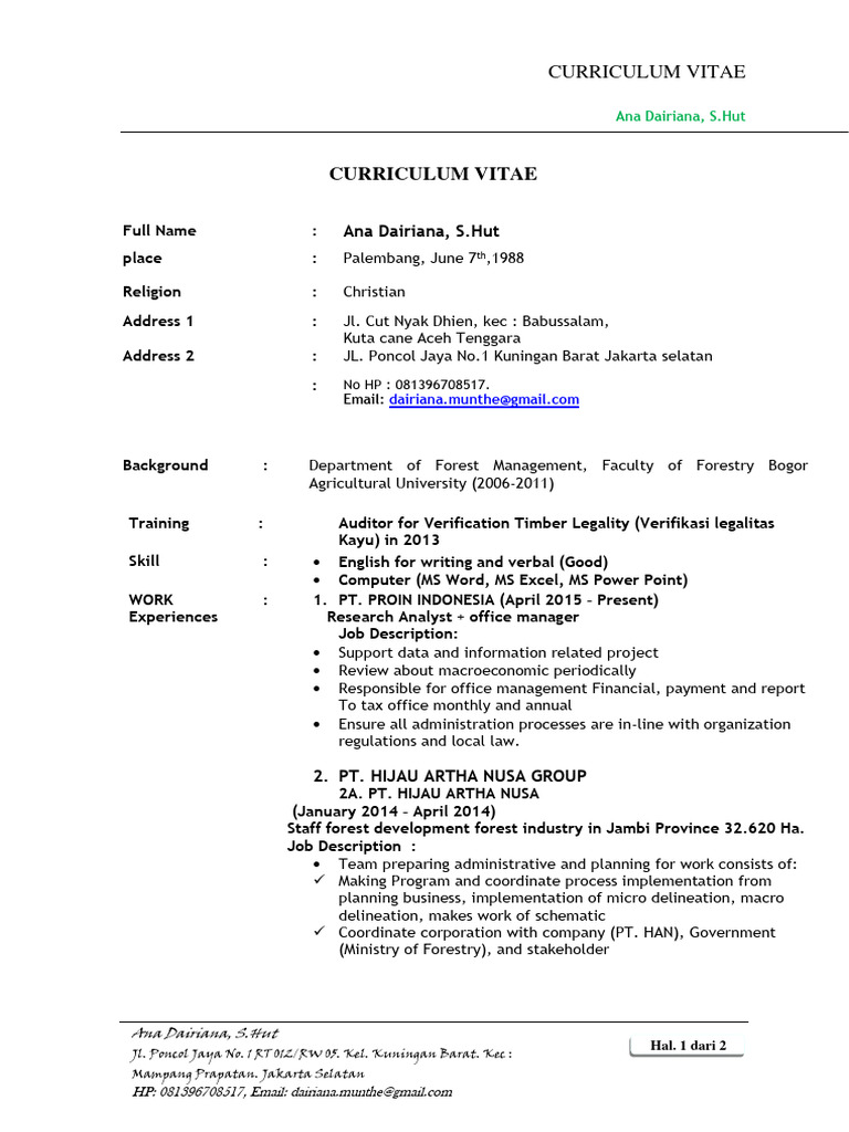 CV - Ana Dairiana - 2023 | PDF | Natural Environment