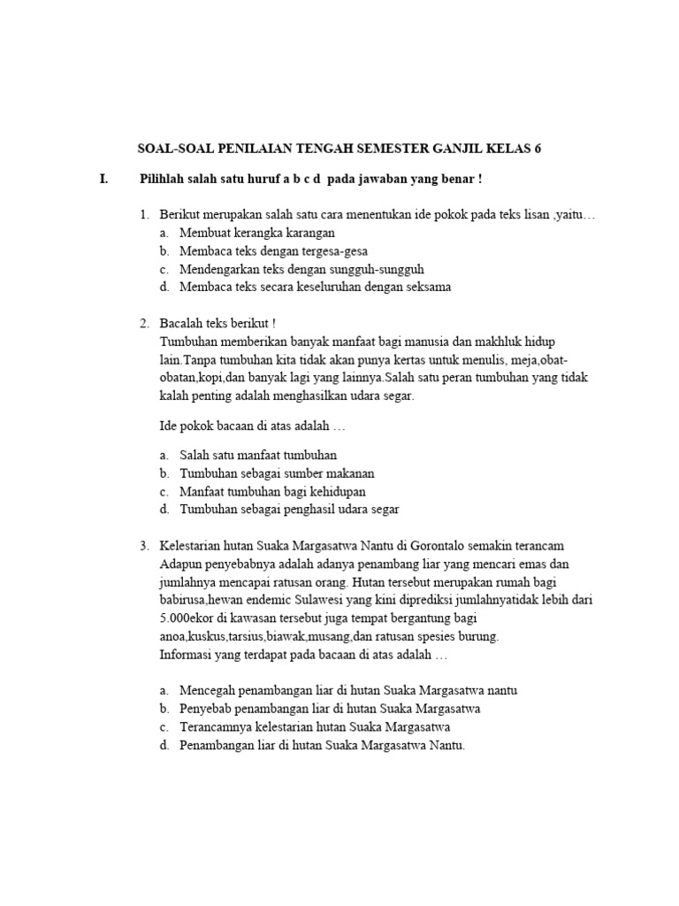 SOAL PTS SMT Ganjil Kls 6 Bhs. Indonesia | PDF