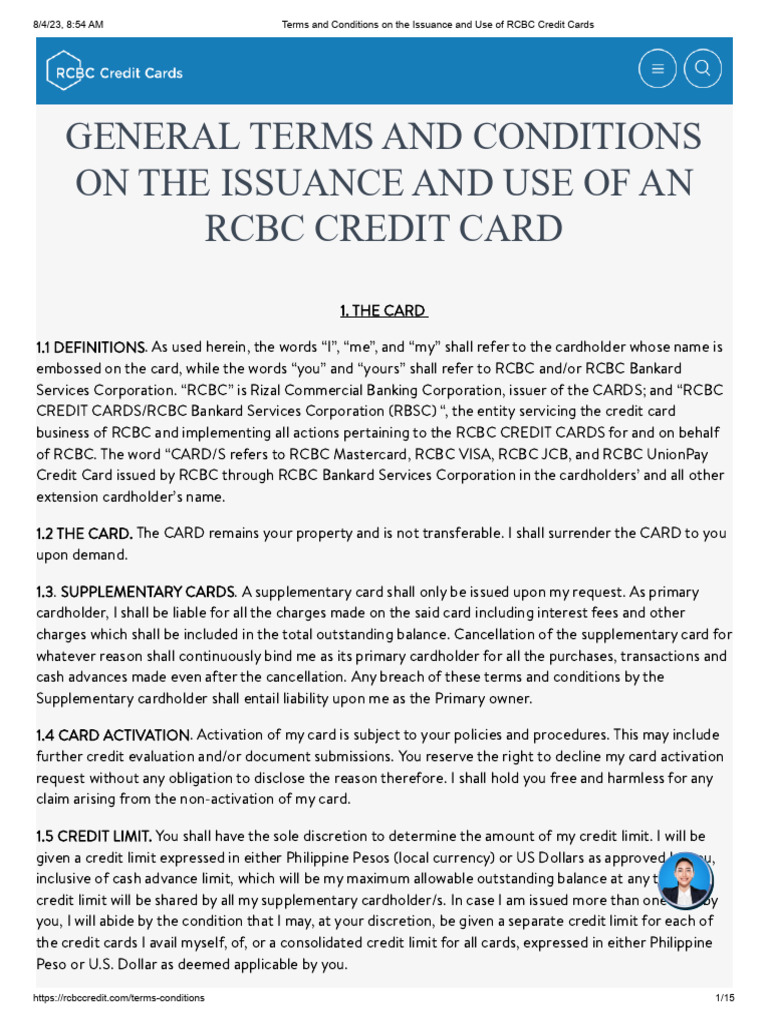 Terms and Conditions On The Issuance and Use of RCBC Credit Cards | PDF | Credit Card | Payments